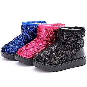 DADAWEN Boy's Girl's Warm Winter Sequin Waterpoof Outdoor Snow Boots Blue US Size 8 M Toddler