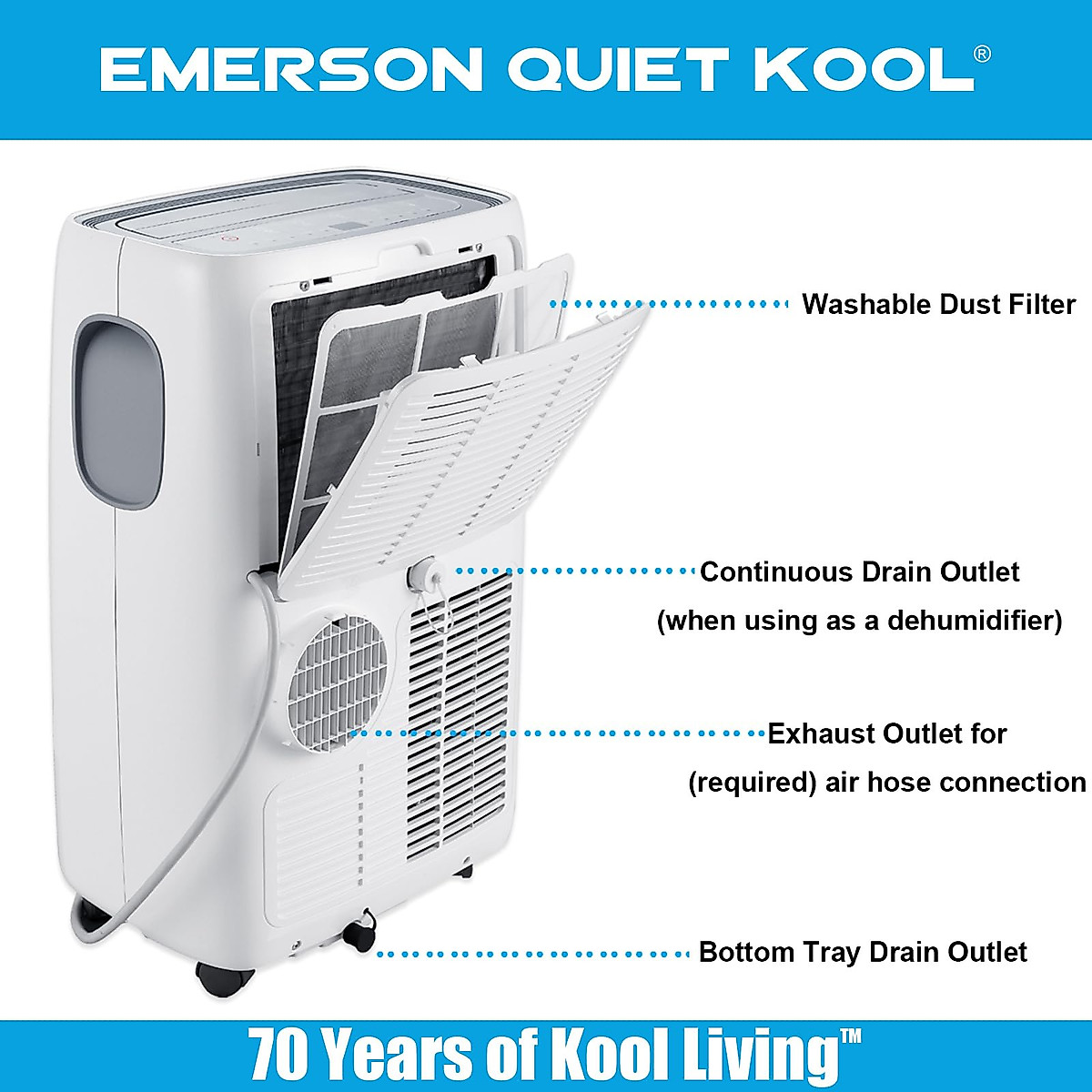 Emerson Quiet Kool EAPE14RSD1 SMART Heat/Cool Wi-Fi and Voice 550-Sq. Ft Portable Air Conditioner with Remote Control for Rooms, White