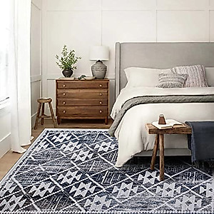 Leesentec Rugs Modern Non-Slip Soft Area Rugs for Living Room/Bedroom/Dining Room Carpet Floor Mat Home Decorative (Navy Blue/Ivory, 3'11"×5'3")