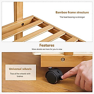 Homde Laundry Basket 3 Tier Bamboo Storage Shelf with Wheels Removable Storage Basket with Handle Freestanding Clothes Hamper Organizer for Bathroom Living Room Bedroom