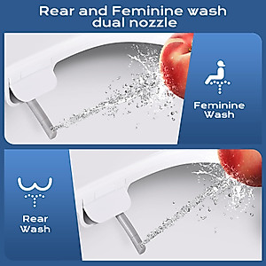 Clirass Elongated Bidet Toilet Seat with Quiet-Close, Non-Electric Bidet Toilet Seat with Self Cleaning Dual Nozzles, Fit Elongated Toilet Seat, White Bidet Attachment with Brass inlet