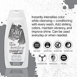 Punky Diamondista 3-in-1 Color Depositing Shampoo & Conditioner with Shea Butter and Pro Vitamin B that helps Nourish and Strengthen Hair, 8.5 oz