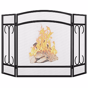 Gtongoko 3 Panel Fireplace Screen 48" W x 29" H Modern Wrought Iron Decorative Large Fire Spark Guard Grate Heavy Duty for Living Room Home Outdoor Decor - Black