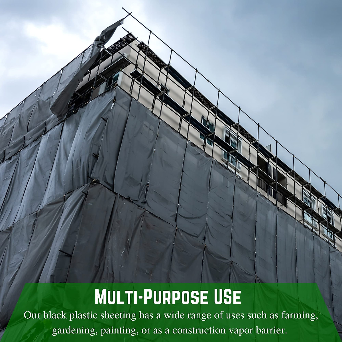 Farm Plastic Supply - Black Plastic Sheeting - 10 mil - (5' x 100') - Black Plastic Tarp, Polyethylene Vapor Barrier Plastic Sheeting, Black Painters Tarp, Roll of Heavy Duty Plastic