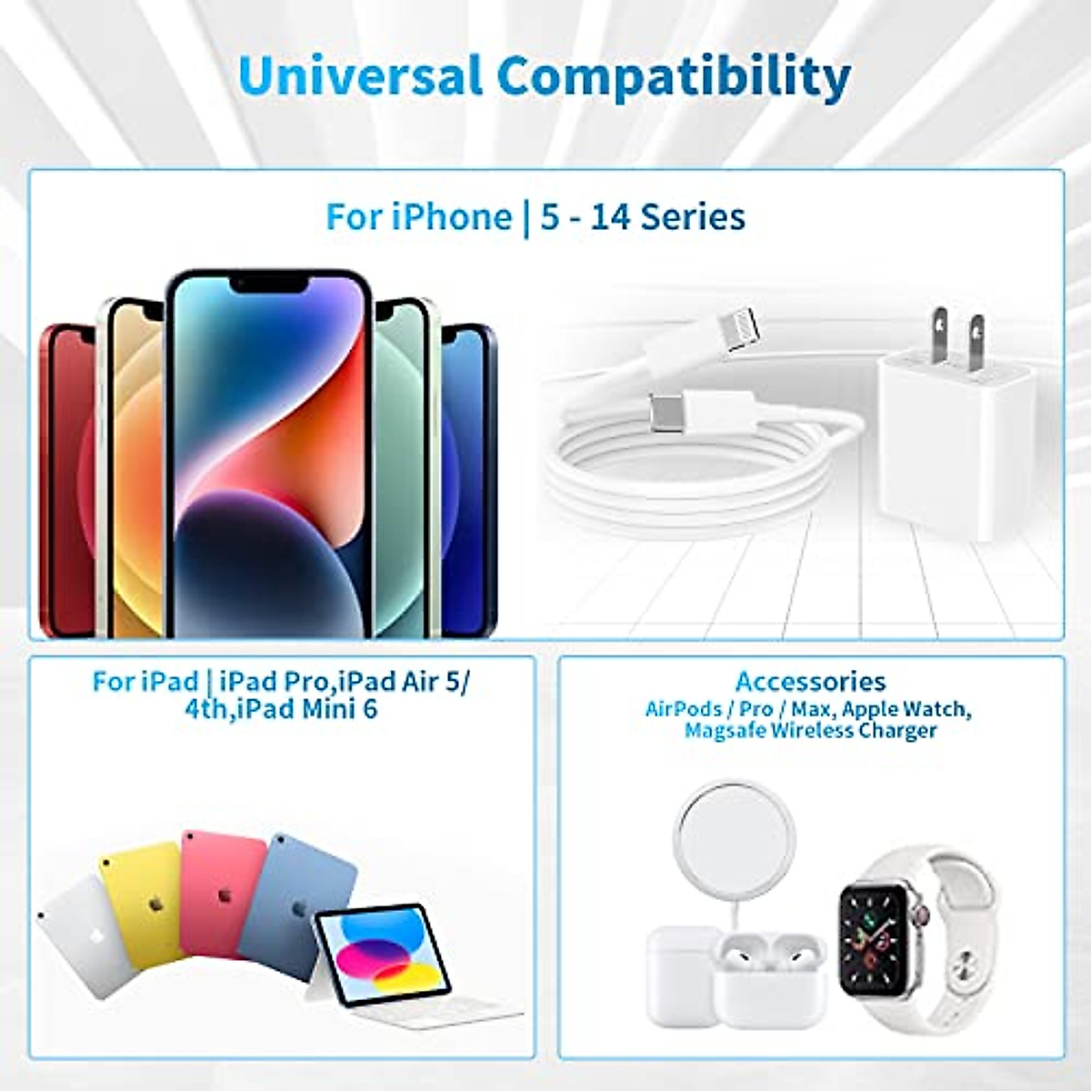 iPhone Charger Fast Charging 3Pack Apple MFi Certified USB C Charger Lightning Cable USB-C Wall Charger 20W with 6ft USB C to Lightning Cable for iPhone 14 13 12 11 Pro XR XS Max X 8 Plus iPad AirPods