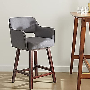 CangLong Mid-Century Modern Open Back Upholstered Chair Kitchen Counter Height Stool, Set of 1, Dark Grey