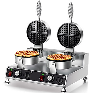PYY Double Waffle Maker Commercial Waffle Machine Large Stainless Steel Waffle Oven PancakeSilver Non-stick Electric Chaffle Maker for Restaurant Party Food Stall