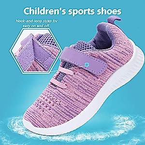 nerteo Girls&Boys Running Shoes, Casual Comfort Walking Sneakers for Kids, Strap Tennis Shoes Purple/Pink 3 M US Little Kid