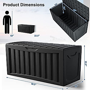 GOFLAME 90 Gallon Outdoor Deck Box, Large Weatherproof Storage Container with Wheels and Lid, Lockable Resin Deck Box for Patio Furniture, Garden Tools, Pillows, Outdoor Cushions, Pool Toys, Black