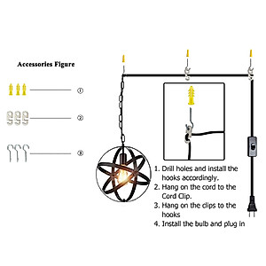 Pendant Light, Tomshine Plug in Hanging Light,Rustic Metal Chandelier Light Fixture for Kitchen Dining Room Farmhouse