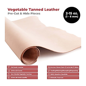 ELW 8-9 oz (3.2-3.6mm) Thickness Weight Pre-Cut 4-6 SQ FT Vegetable Tanned Leather Cowhide Grade AB Full Grain Leather for Tooling, Carving, Engraving, Molding, Embossing, Stamping, & Dyeing