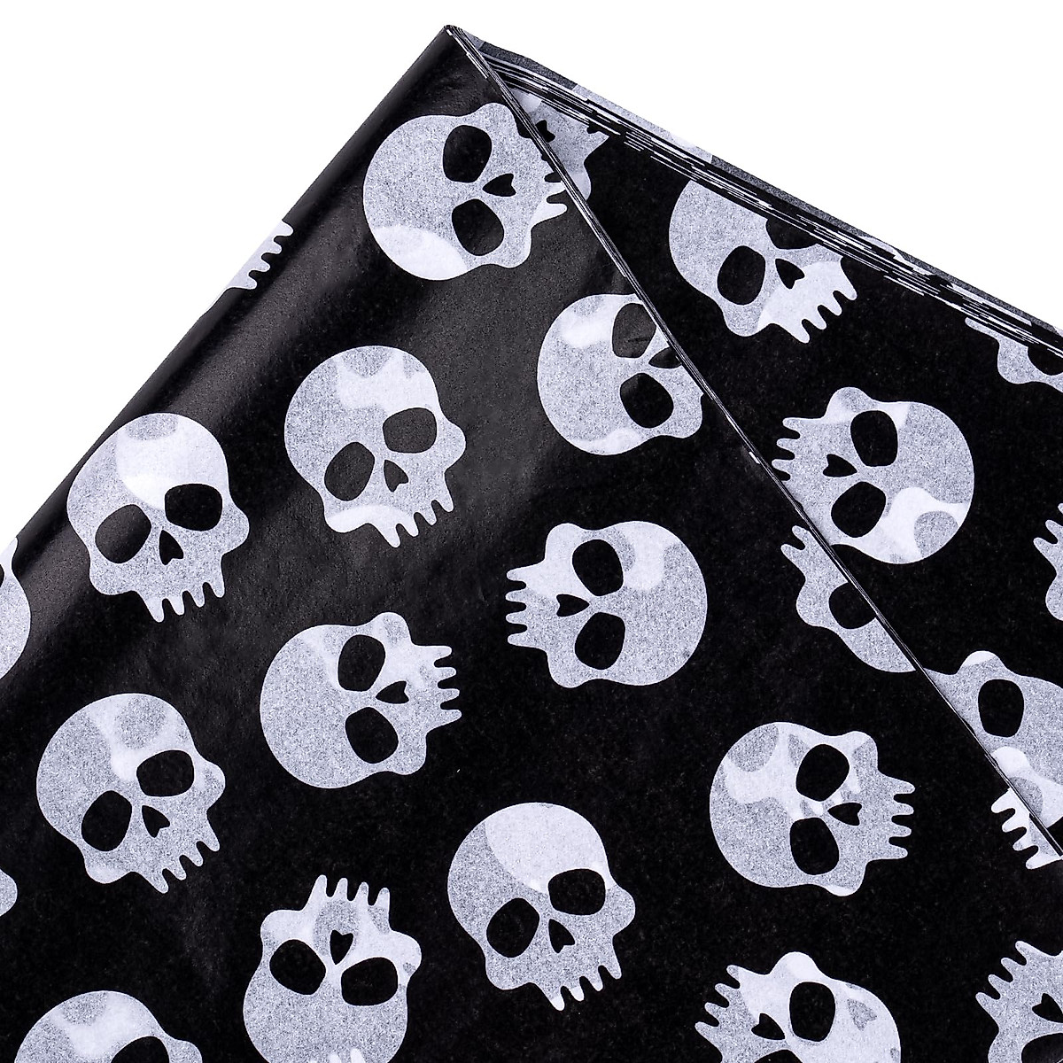 WRAPAHOLIC Halloween Wrapping Tissue Paper - 25 Sheets 19.7x27.5 Inch Black and White Skull Design Bulk for Packing, DIY Crafts