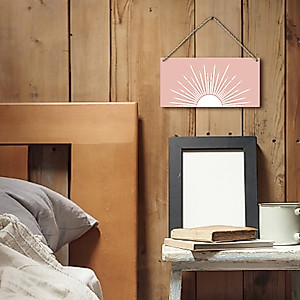 PHAMTE Sun Sunshine Decor, Boho Pink Sun Wall Art, Boho Pink Sun Sunrise Sunshine Printed Wood Plaque Sign Wall Hanging,Boho Sun Hanging Wall Art Signs For Bedroom Home Dorm Nursery Room Decor 12 x 6