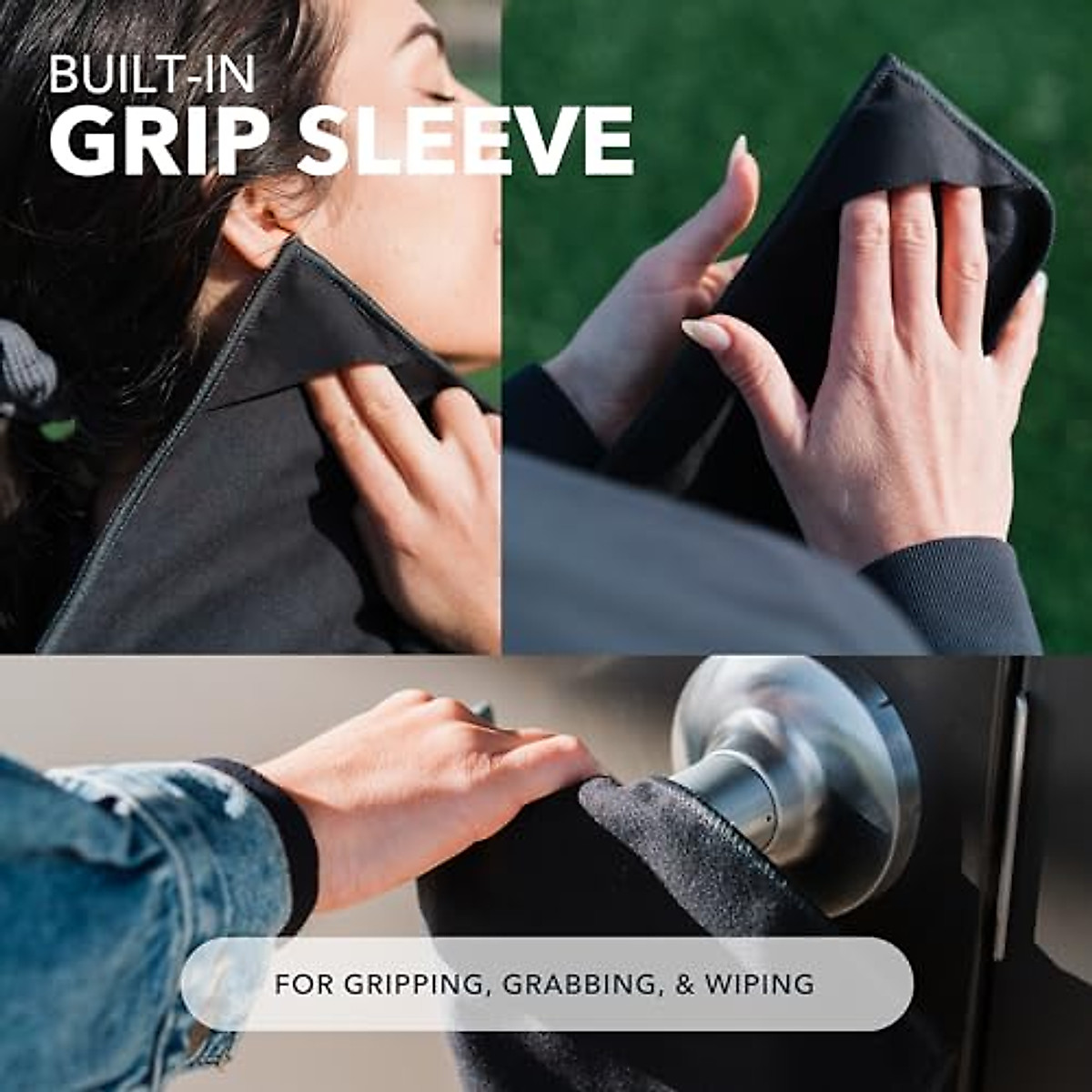 SweatBlock Microfiber Sweat Absorbing Handkerchief - Sport, Gym, Daily Use - for Hands, Face, Body - Machine Washable, Reusable - Men & Women - 15x15 (3 Pack, Black)