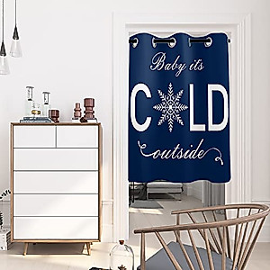 Prime-Home Blackout Curtains for Bedroom, Christmas Grommet Curtains Thermal Insulated Blackout Window Curtains Drapes, Blackout Panel 52"x 96" Cold Winter Snowflakes Blue Backdrop