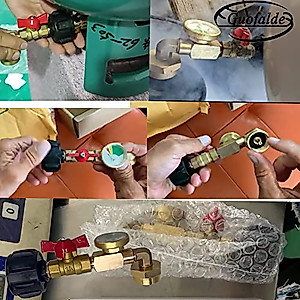 GUOFALDE QCC1 Propane Refill Elbow Adapter with Gauge and ON-Off Control Valve, 90 Degree Pressure Adapter, for 1LB Propane Tank to Be Refilled Gas from 5~40 LB Propane Tank
