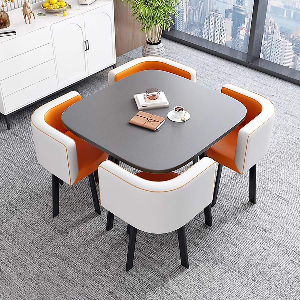 HASMI Conference Table with Chairs Set, Office Reception Table and Chairs, Modern Conference Room Table with Chair, for Home Living Room Balcony Cafe Office
