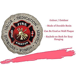 Spoontiques Firefighter Stepping Stone - Garden Décor - Decorative Stone for Patio Home Lawn and Yard