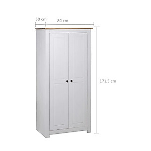 Bopdu Wood Closet Wardrobe, Bedroom Clothes Closet Storage Organizer with Hanging Rod, 31.5"x19.7"x67.5" for Hanging Clothes- White