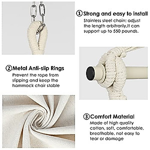 Y- STOP Hammock Chair Hanging Rope Swing, Max 500 Lbs, 2 Cushions Included, Large Macrame Hanging Chair with Pocket for Superior Comfort, with Hardware Kit, Beige