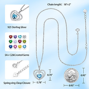Gloffery 925 Sterling Silver Birthstone Heart Cut Halo CZ Pendant Necklaces for Women (Heart, Dec)