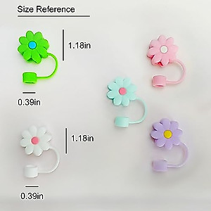 5 PCS Silicone Straw Covers Cap Compatible with Stanley 30&40 Oz Cup, 10mm Cute Flower Straw Toppers for Tumblers, Dust-Proof Drinking Straw Caps for Reusable Straws Tips Lids