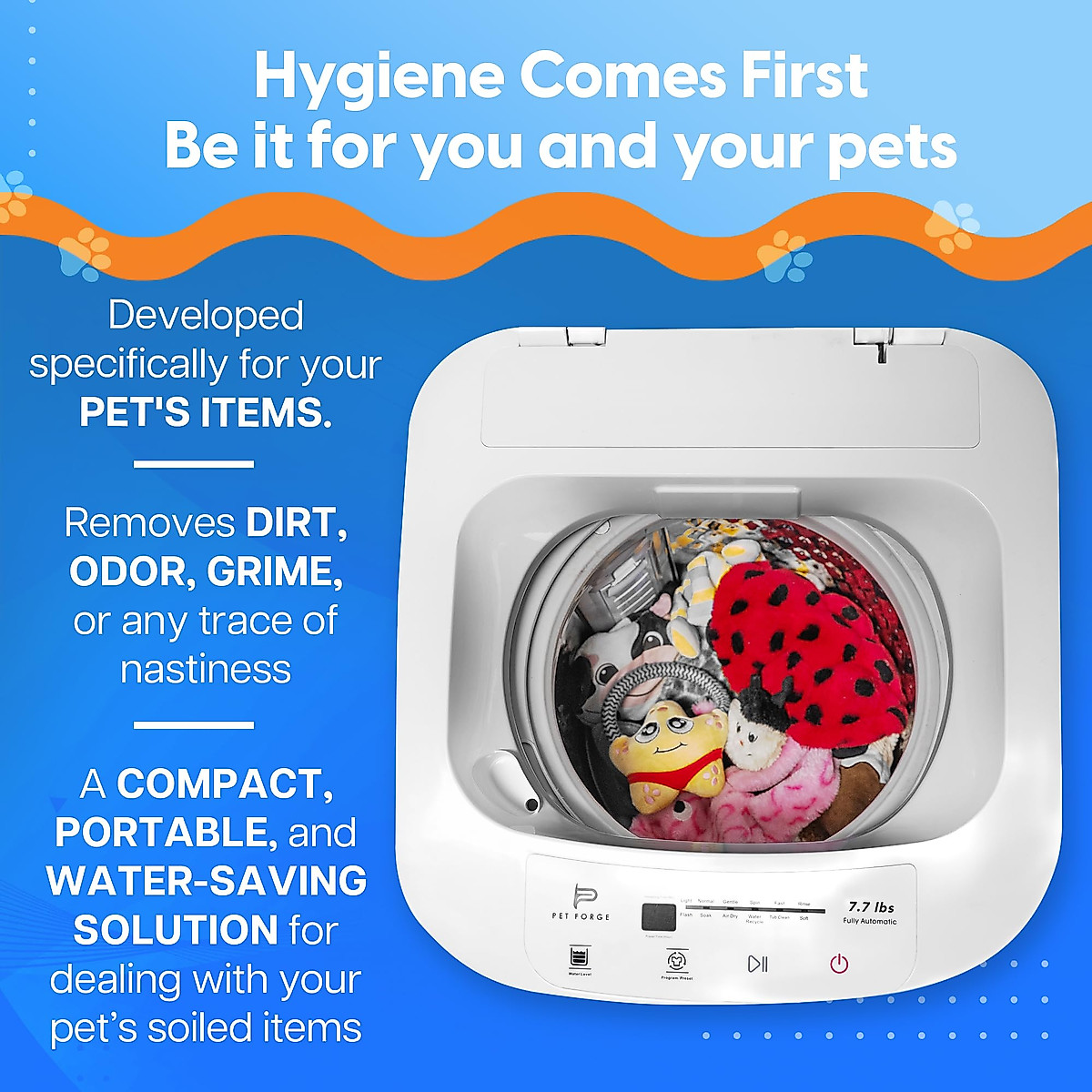 ​​Pet Forge Spin Fresh Compact Washing Machine for Pet Items - Fully Automatic Portable Washer with 8 Pounds Capacity Top Load Spin Mini Washer for Pet Hygiene
