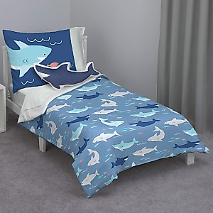 Everything Kids Blue Shark Super Soft Shaped Decorative Toddler Pillow