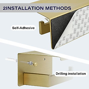 Alise Toilet Paper Holder,Bathroom Tissue Holder with Shelf,SUS304 Stainless Steel Toilet Paper Roll Holder Storage Dispenser,Self Adhesive or Wall Mount Drilling Paper Rack, Gold GYT5000-G