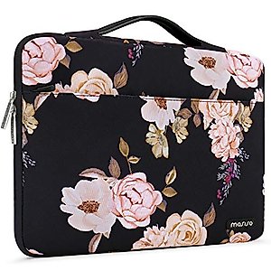 MOSISO 360 Protective Laptop Sleeve Compatible with MacBook Air 15 inch M2 A2941 2023/Pro 16 2023-2019 M2 A2780 M1 A2485 A2141/Pro Retina 15 A1398, 15-15.6 inch Notebook, Peony Bag with Belt, Black