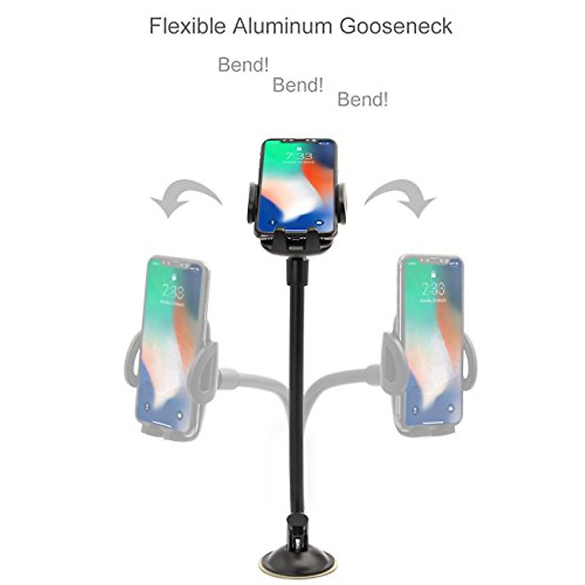 Car Windshield Phone Holder Mount, EXSHOW Universal Car Window Cell Phone Truck Mount with Gooseneck Long Arm Super Suction Cup for iPhone 12 11 Xr Xs Max X 8 Plus 7 6S, Samsung and All 3.5-6.5" Phone