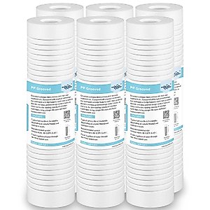 Grooved Sediment Water Filter Cartridge (6 Pack), Membrane Solutions 30 Micron Whole House Water Filter Universal Replacement 10"x2.5" for 10 inch RO Unit, Whole House Under-Sink Filtration System