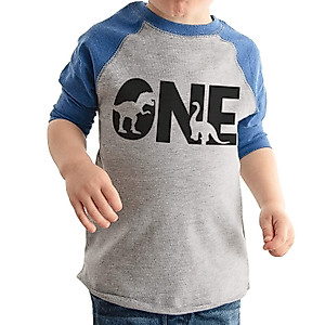 7 ate 9 Apparel Kid's One 1st 1 First Dinosaur Black Dino Birthday Blue Raglan Tee 18 Months
