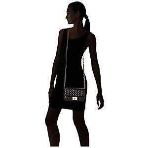 Karl Lagerfeld Paris womens Agyness Quilted Flap Crossbody, Blk/Gold, One Size US