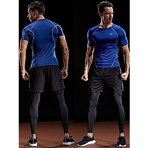 NELEUS Men's 3 Pack Compression Baselayer Athletic Workout T Shirts,5022,Black,Grey,Red,US M,EU L