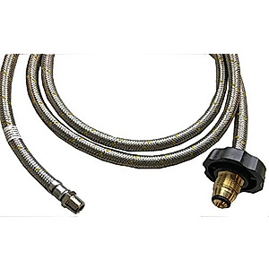 LPG Propane Gas Hose [3261] Pigtail Connector 1/4 MNPT x 7/8-14 Left Nut Hand-wheel Connector – Black – 2 mt or 6.5 Feet Low Pressure 6' Braided Aluminum reinforced Gas Hose Pigtail Rabo de Cochino