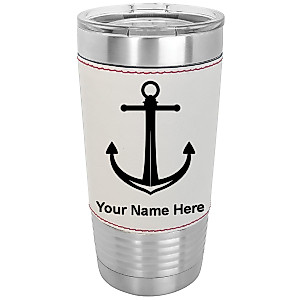 LaserGram 20oz Vacuum Insulated Tumbler Mug, Boat Anchor, Personalized Engraving Included (Faux Leather, Baseball Style)
