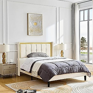 Anwick Queen Bed Frame with Headboard,Modern Upholstered Platform Bed Frame Queen Size with Storage Underneath and Wooden Slat for Living Room,Bedroom Heavy Duty (Queen, Beige)