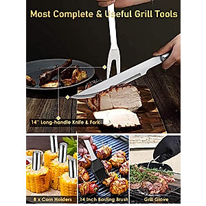 31Pcs Grill Accessories BBQ Tools Set with Storage Apron, Stainless Steel Grill Utensils Set BBQ Accessories Gift for Men Women, Perfect for Camping Backyard Barbecue