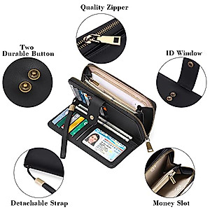 GAEKEAO Womens Wallet RFID Blocking Leather Zip Around Wallet Clutch Wristlet Large Capacity Travel Long Purse