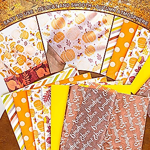 Whaline 90 Sheet Fall Theme Tissue Paper Pumpkin Leaves Dots Stripes Patterned Art Tissue 6 Design Orange Yellow Autumn Wrapping Paper Art Craft Paper for Fall Harvest Thanksgiving Gift Bag Pompom