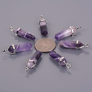Natural African Amethyst Gemstone Hexagonal Pointed Reiki Chakra Pendant Necklace 20" High-grade Iron Gift Box