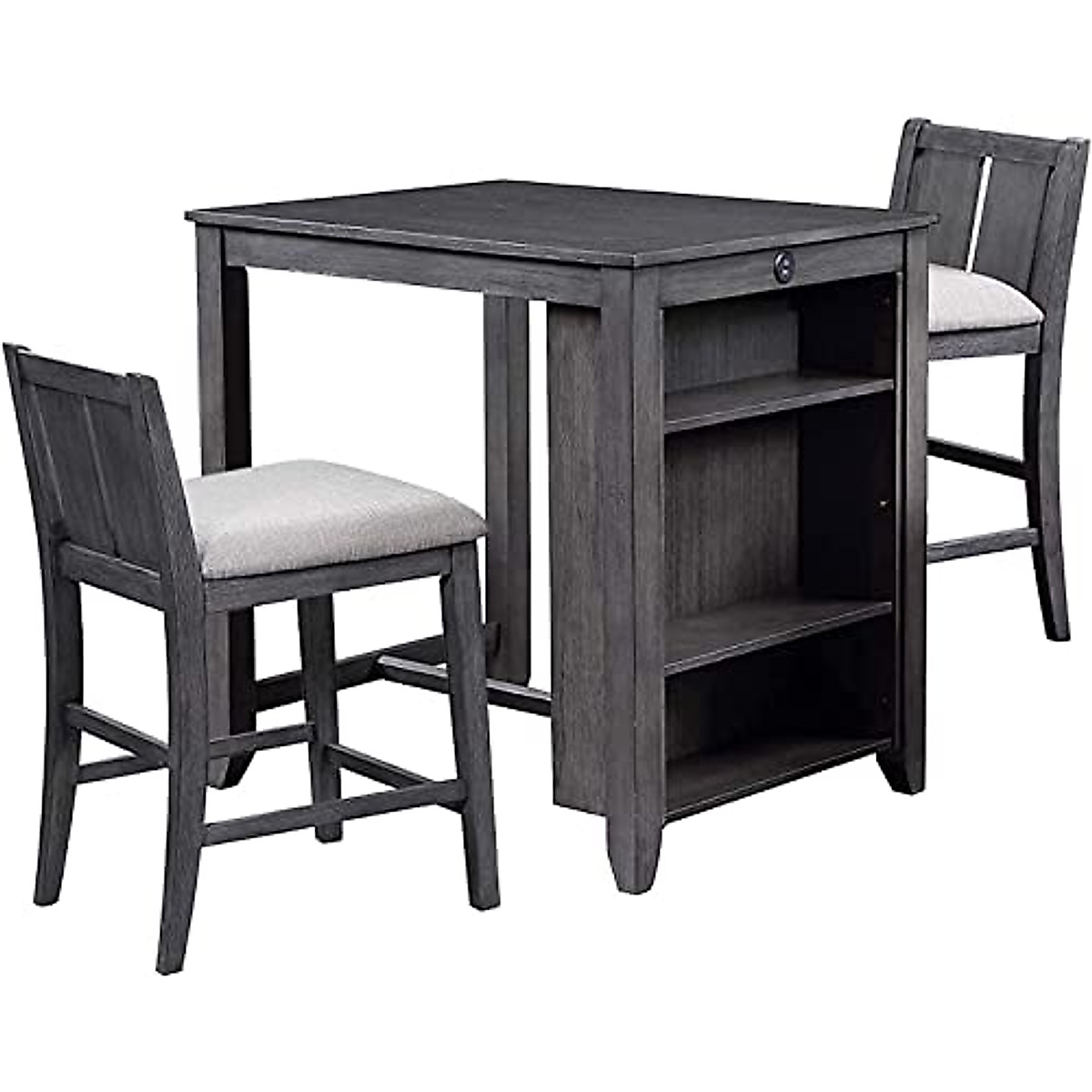 New Classic Furniture Heston Storage Counter Table Set with Two Chairs, 36-Inch, Gray