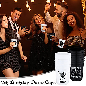 Layhit 12 Pcs Gothic 30th Birthday Plastic Cups 16 oz Reusable Death to My 20s Thick Cup Halloween 30th Birthday Cups Novelty Rip Twenties Stadium Cups for 30th Birthday Party Supplies Decorations