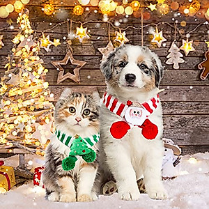 2 Pieces Christmas Pet Scarf Striped Knitted Pet Collar with Pom-pom Winter Dog Neck Warmer Puppy Cat Costume Accessories Mini Knitted Scarf for Small to Medium Pets (Medium, Plush)