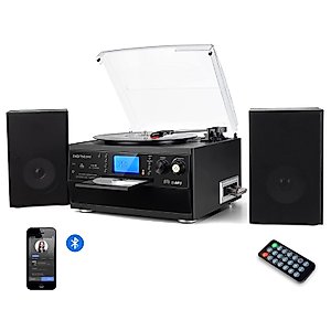 DIGITNOW Bluetooth Record Player Turntable with Stereo Speaker, LP Vinyl to MP3 Converter with CD, Cassette, Radio, Aux in and USB/SD Encoding, Remote Control, Audio Music Player Built in Amplifier