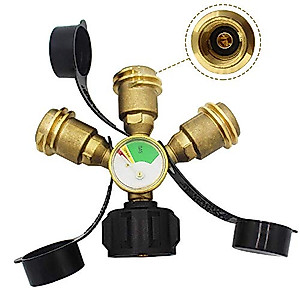 METER STAR Propane Manifold LP Tank Fuel Tee Gauge Adapter Fitting Propane Splitter 3 Way Splitter QCC Connection Cylinder Connector Converter with Leak Detector