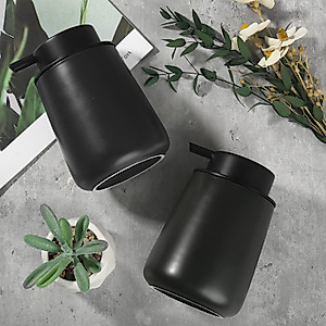 Mierting Foaming Soap Dispenser, 2 Pack Black Foam Hand Soap Dispenser for Bathroom & Kitchen, 12 Oz Modern Ceramic Hand and Dish Foaming Pump Bottle, Refillable Lotion Liquid Foam Pump Dispensers