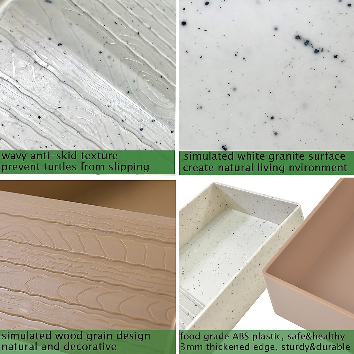 3pcs Tortoise Food Dish with Ramp and Basking Platform Leaf Tortoise Water Food Bowls Reptile Water Dish Turtle Reptile Pool for Amphibians Gray