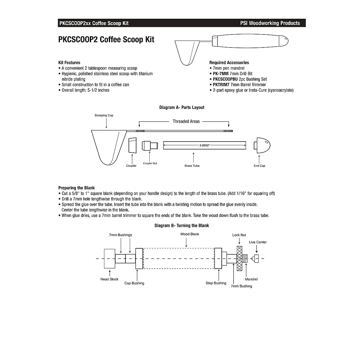 Penn State Industries PKCSCOOP2S Coffee Scoop Kit Woodturning Project, 2-Tbsp (Stainless Steel)